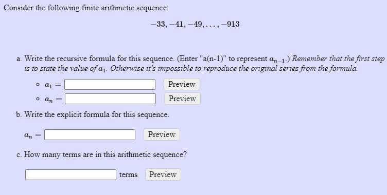 Solved Consider the following finite arithmetic sequence: | Chegg.com