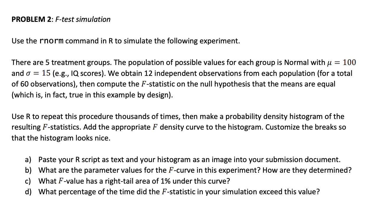 Use the rnorm command in R to simulate the following | Chegg.com