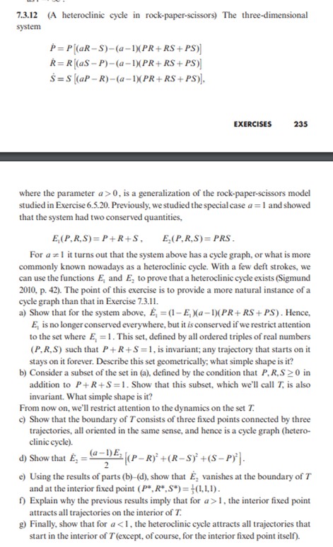 Solved 7.3.12 (A heteroclinic cycle in rock-paper-scissors) | Chegg.com