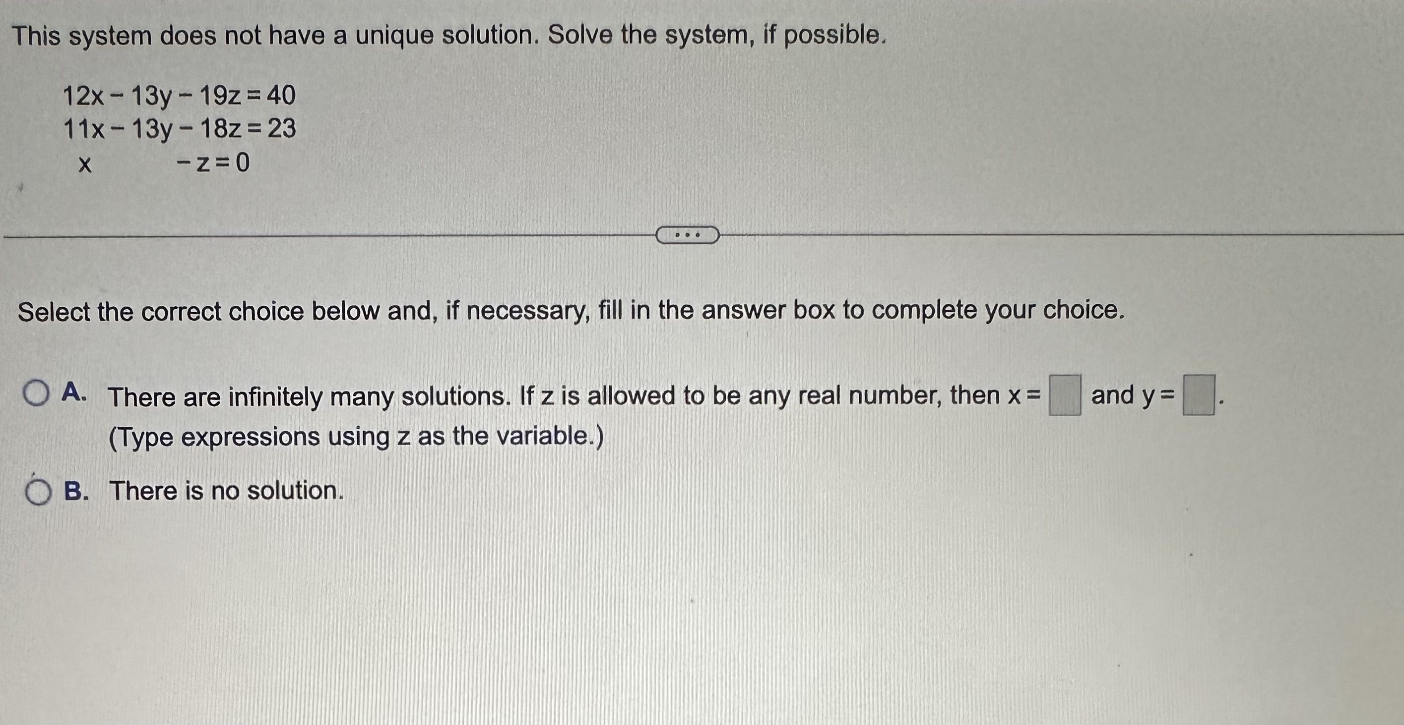 Solved This system does not have a unique solution. Solve | Chegg.com