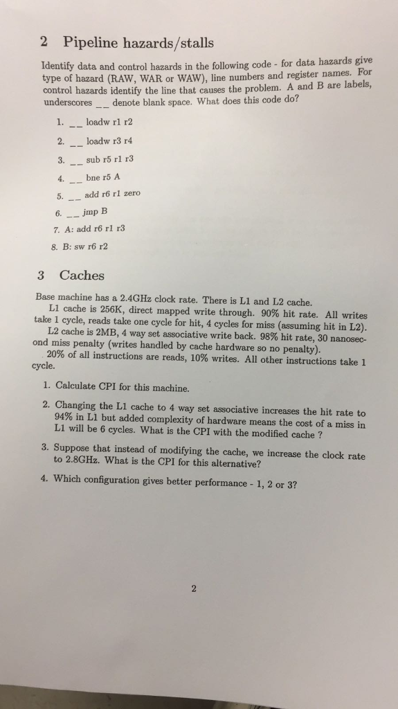 Solved 2 Pipeline hazards/stalls Identify data and control | Chegg.com