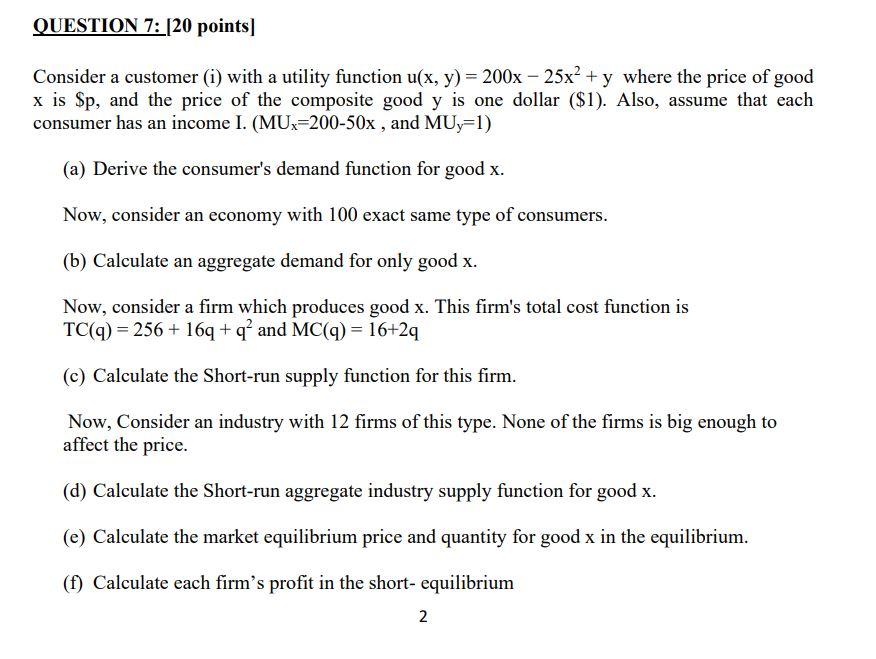 Solved onsider a customer (i) with a utility function | Chegg.com