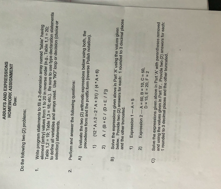 Solved COMPUTATION/ASSIGNMENT (CONT.) - ARRAY (TABLE) | Chegg.com