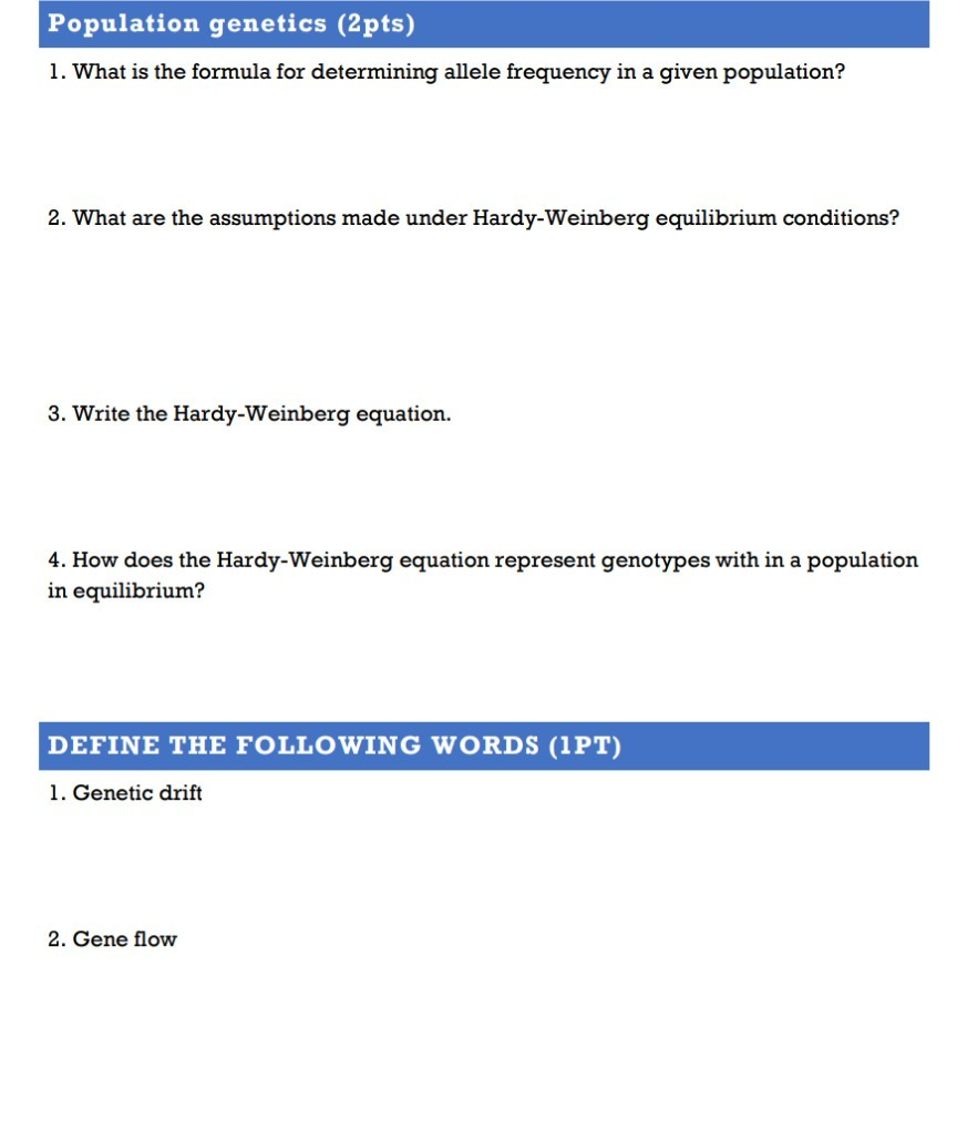 Solved Population genetics (2pts) 1. What is the formula for | Chegg.com