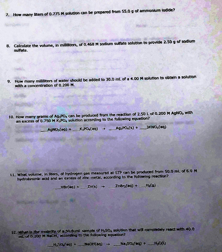 Solved Chemistry 101 Problem Solving Handout #9 | Chegg.com