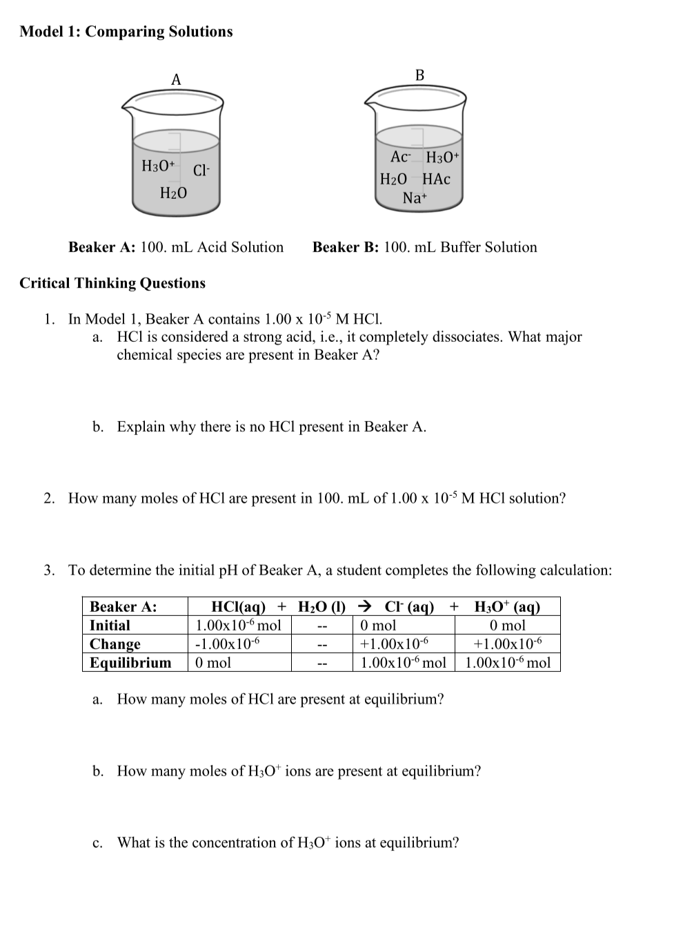 Model 1: Comparing Solutions Beaker A: \\( 100 . | Chegg.com