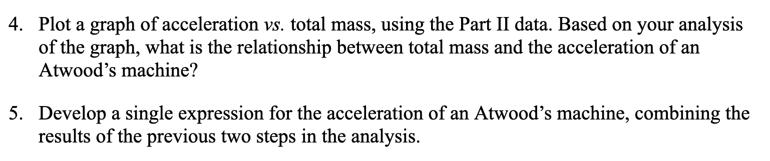 Solved 4. Plot a graph of acceleration vs. total mass, using | Chegg.com