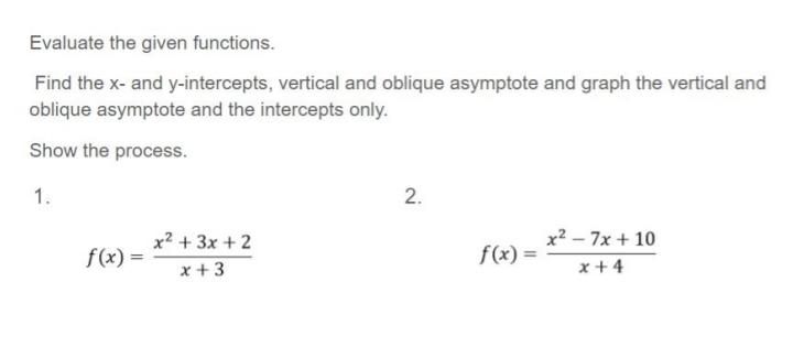Solved Evaluate the given functions. Find the x - and | Chegg.com