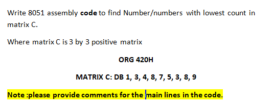 Write 8051 assembly code to find Number/numbers with | Chegg.com