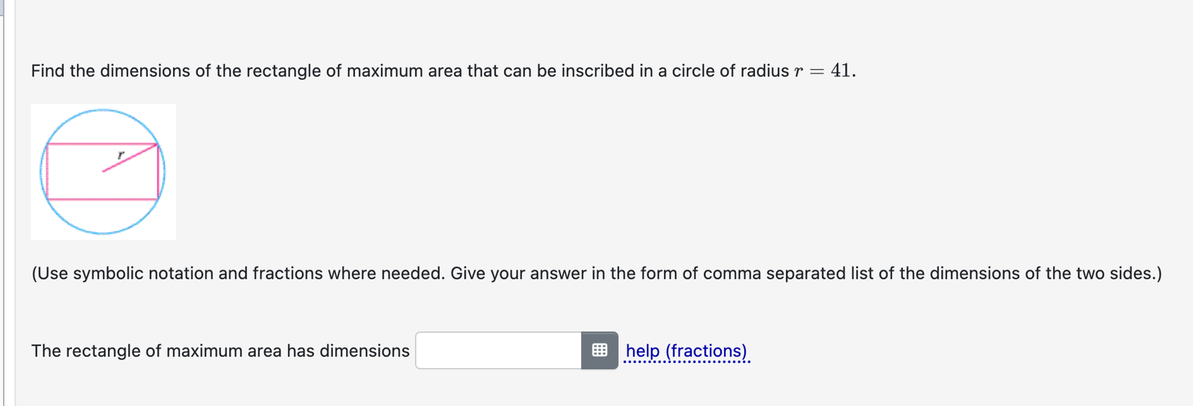 Solved Find the dimensions of the rectangle of maximum area | Chegg.com