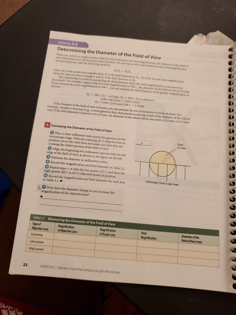 Activity 2.5 Determining the Diameter of the Field of | Chegg.com