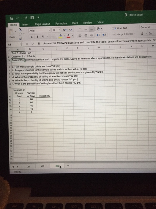Solved Test 2 Excel Insert Page Layout Formulas Data Review | Chegg.com