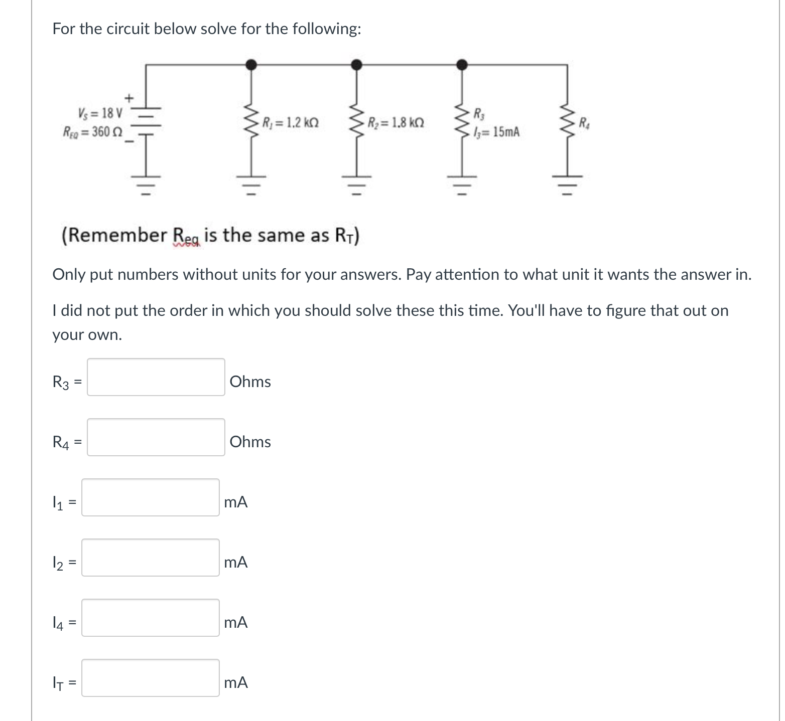 Solved For the circuit below solve for the following: | Chegg.com