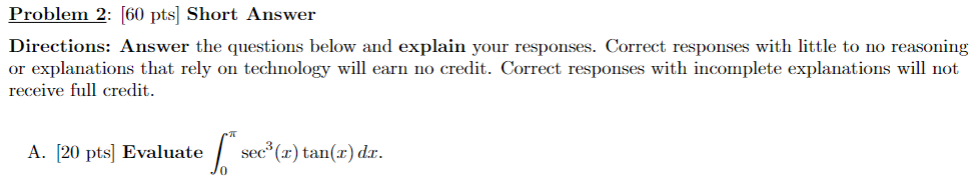 Solved Problem 2: (60 pts) Short Answer Directions: Answer | Chegg.com