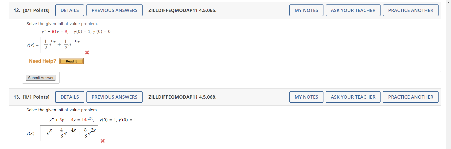Solved [0/1 Points] ZILLDIFFEQMODAP11 4.5.065. Solve the | Chegg.com