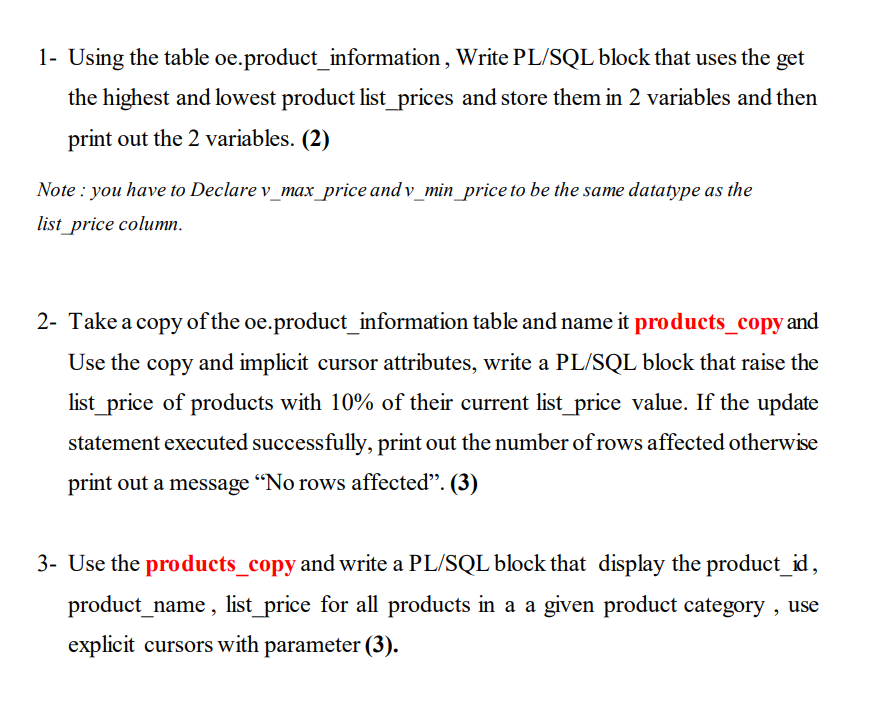 Solved 1- Using the table oe.product_information, Write | Chegg.com