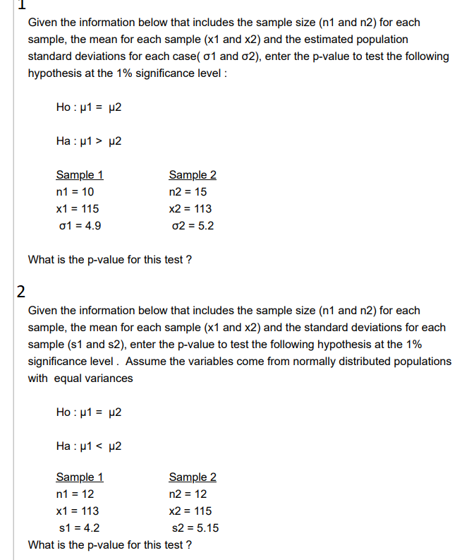 Solved Given the information below that includes the sample | Chegg.com