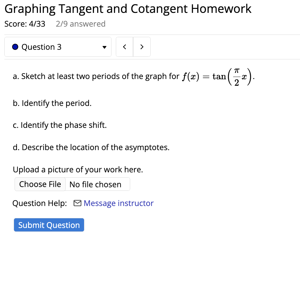 Solved Graphing Tangent and Cotangent Homework Score: | Chegg.com