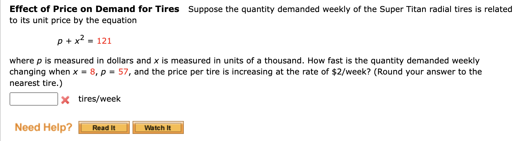 Solved Effect of Price on Demand for Tires Suppose the | Chegg.com