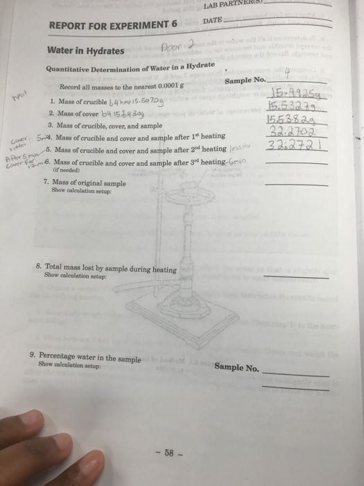 LAB PARTNERIS) DATE REPORT FOR EXPERIMENT 6 Water in | Chegg.com