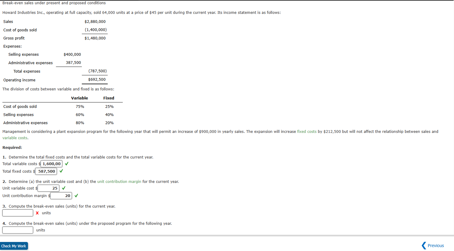Solved Break-even sales under present and proposed | Chegg.com