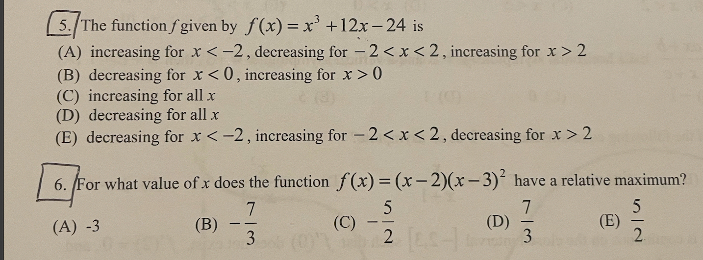 Solved The function f ﻿given by f(x)=x3+12x-24 ﻿is(A) | Chegg.com