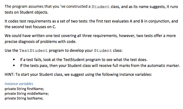 Solved This question concerns (i) writing a Student class to | Chegg.com