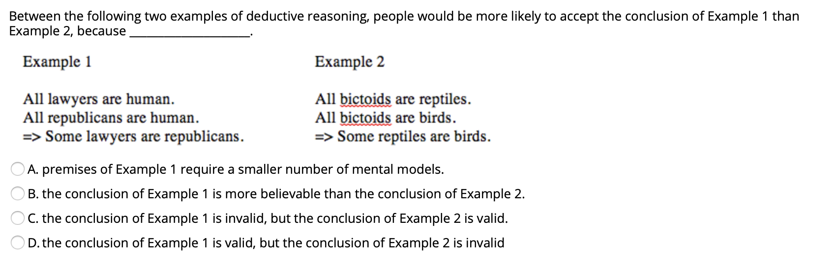 Solved Between the following two examples of deductive | Chegg.com