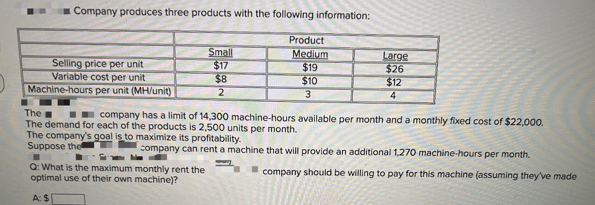 Solved Company produces three products with the following | Chegg.com