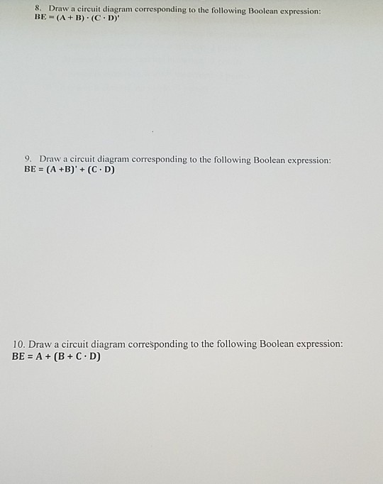 Solved 8. Draw a circuit diagram corresponding to the | Chegg.com
