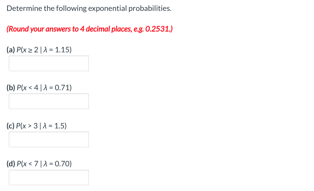 Solved Determine the following exponential probabilities. | Chegg.com