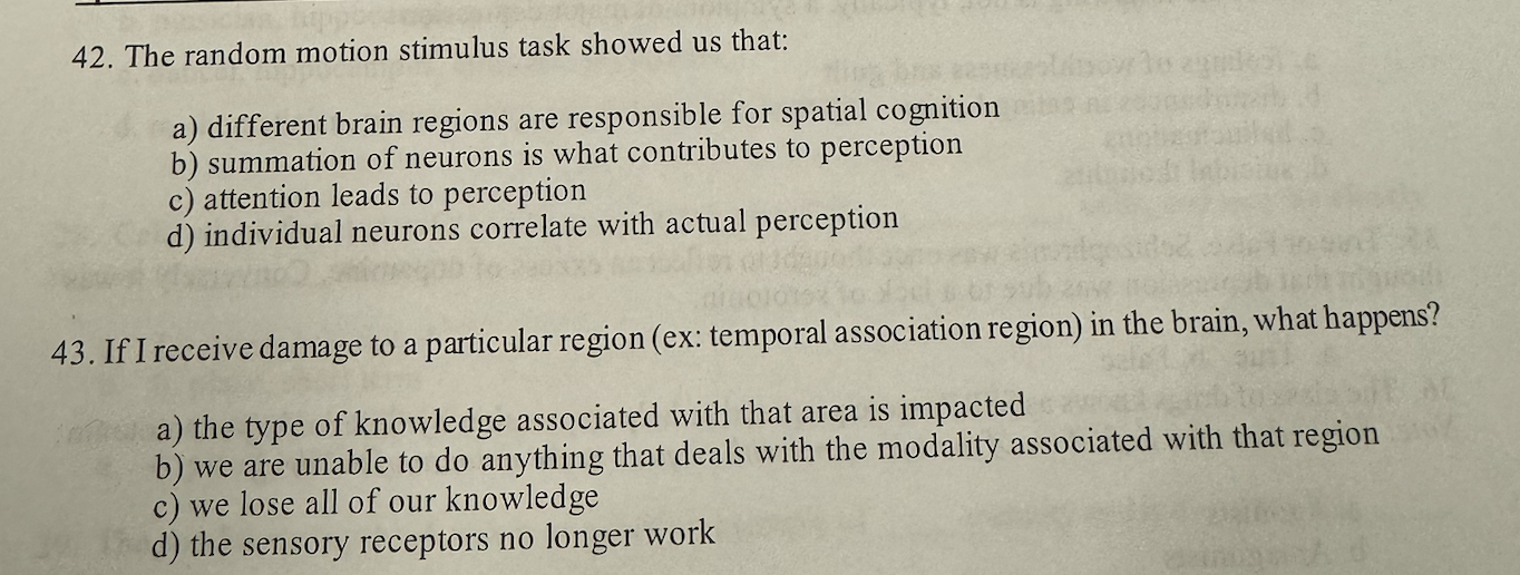 Solved 42. The random motion stimulus task showed us that: | Chegg.com