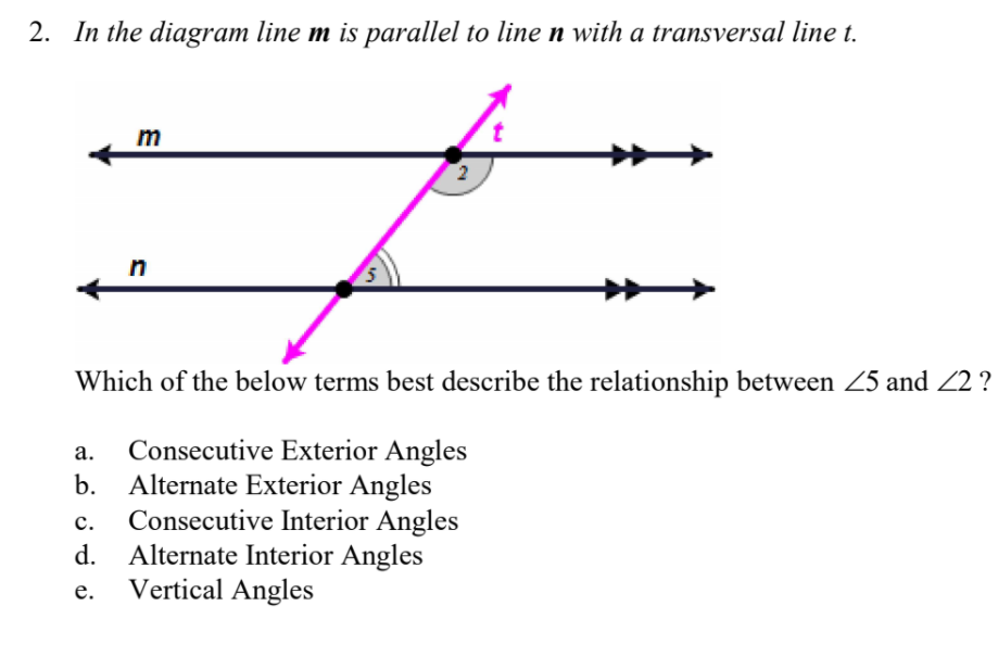 Solved 2. In the diagram line m is parallel to line n with a | Chegg.com
