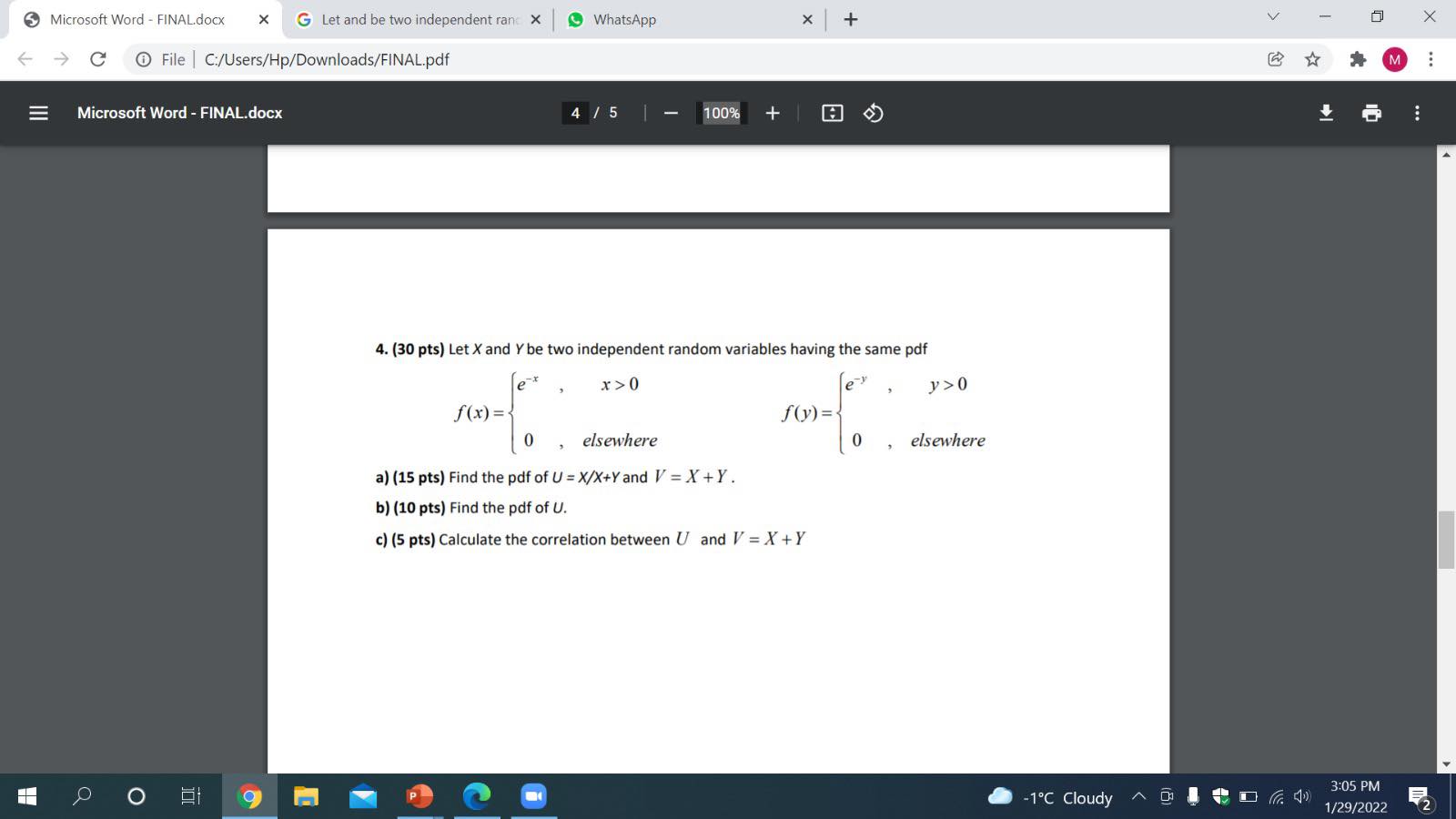 Solved 4. ( 30 pts) Let X and Y be two independent random | Chegg.com