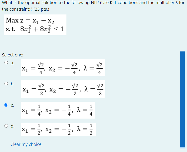 Solved What is the optimal solution to the following NLP | Chegg.com