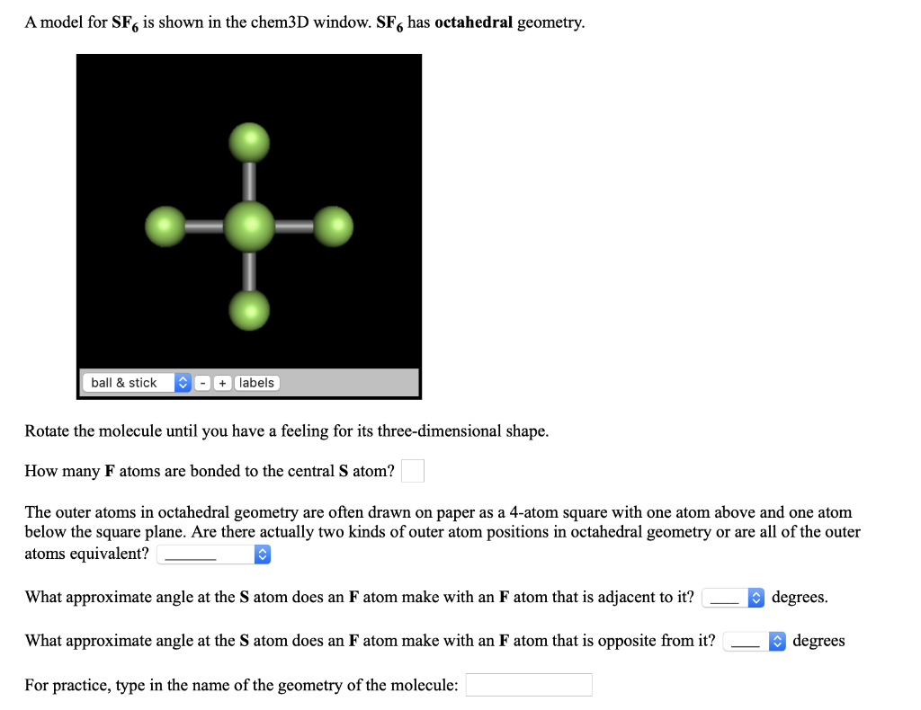 Solved A model for SF6 is shown in the chem3D window. SF6 | Chegg.com