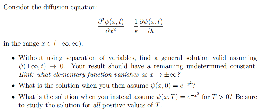 Solved Consider the diffusion equation: | Chegg.com