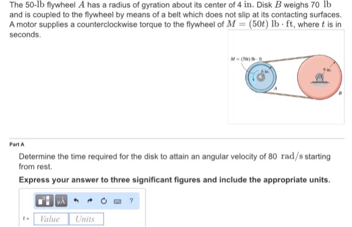 Solved The 50-lb flywheel A has a radius of gyration about | Chegg.com