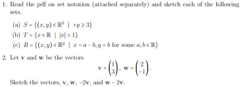 Solved 1. Read the pdf on set notation (attached separately) | Chegg.com