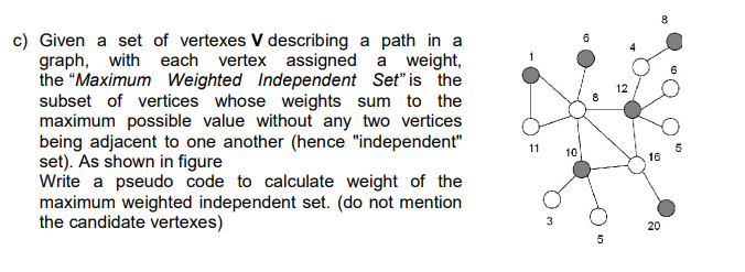 Solved 8 12 c) Given a set of vertexes V describing a path | Chegg.com