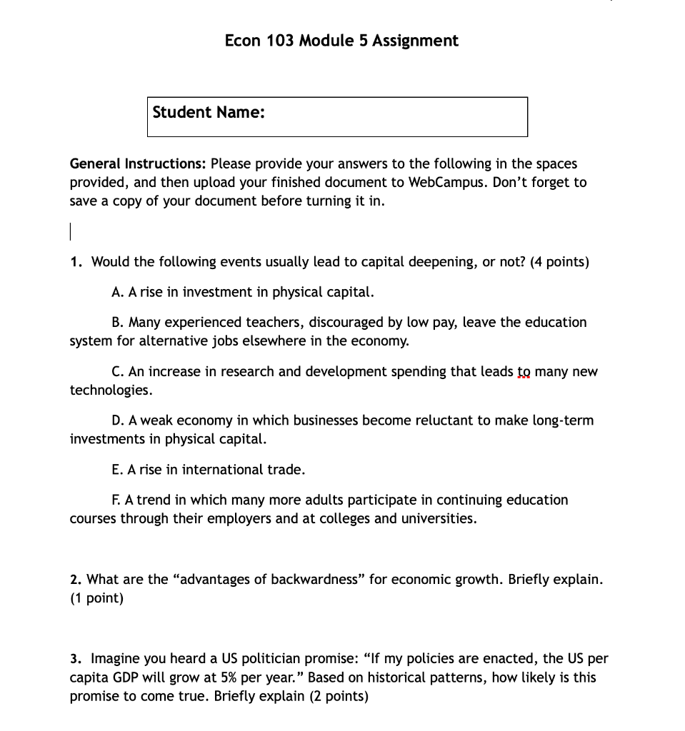 Solved Econ 103 Module 5 Assignment General Instructions: | Chegg.com