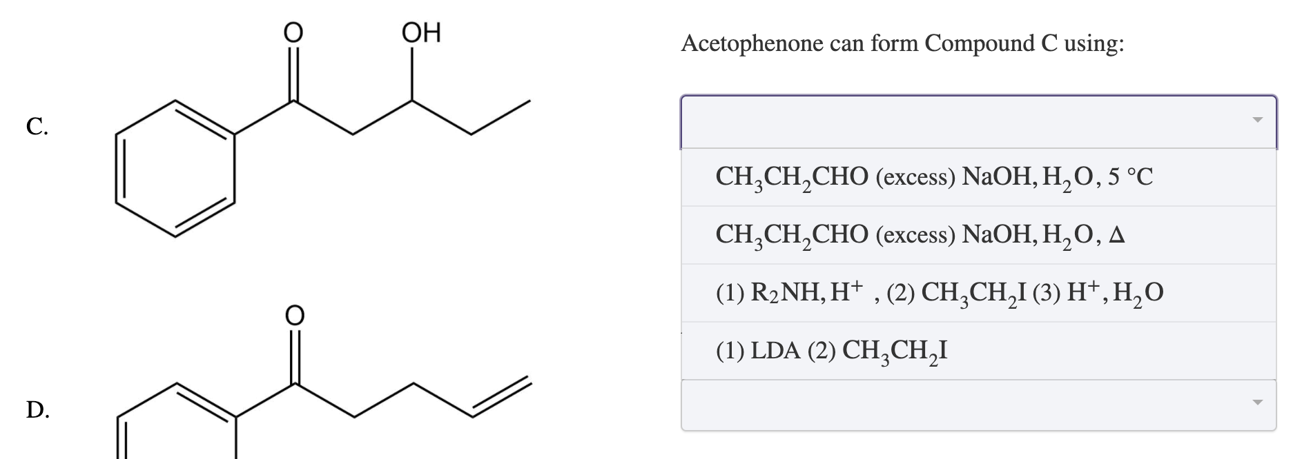 Solved Identify the reagent that can convert acetophenone | Chegg.com