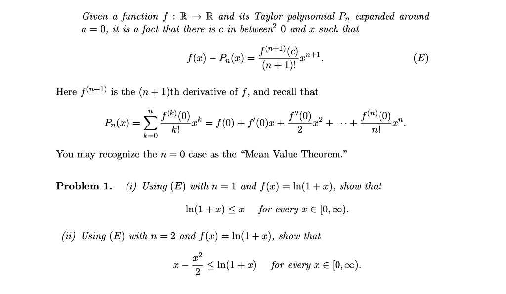 Solved Given a function f:R→R and its Taylor polynomial Pn | Chegg.com
