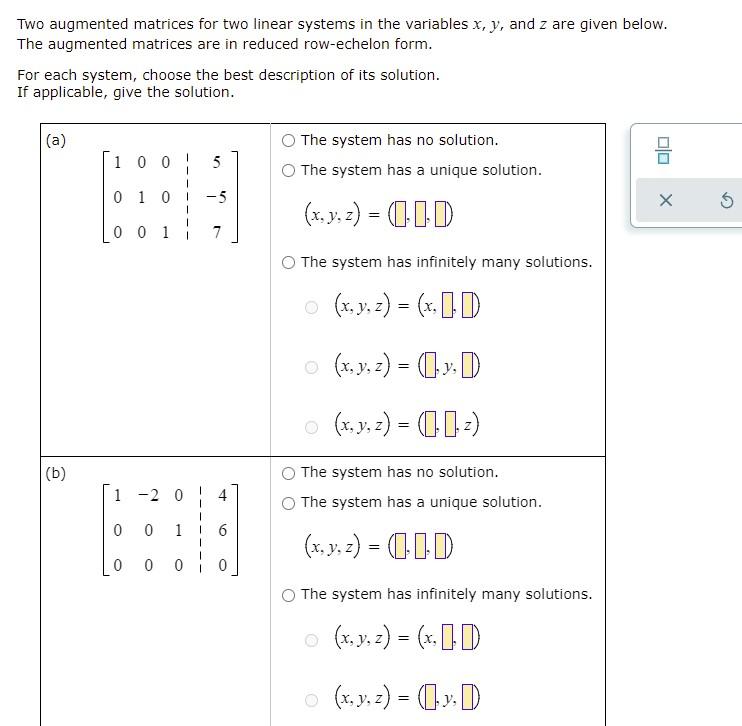 Solved Two augmented matrices for two linear systems in the | Chegg.com