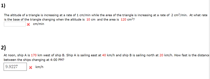 Solved 1) The altitude of a triangle is increasing at a rate | Chegg.com