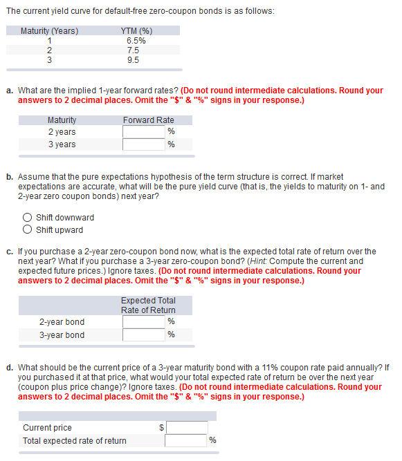 Solved The current yield curve for default-free zero-coupon | Chegg.com