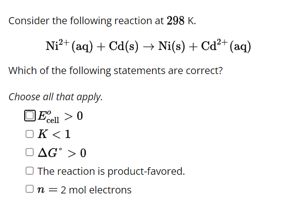 Solved Consider the following reaction at 298 K. | Chegg.com