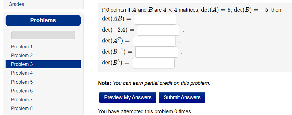 Solved (10 points) If A and B are 4×4 matrices, | Chegg.com