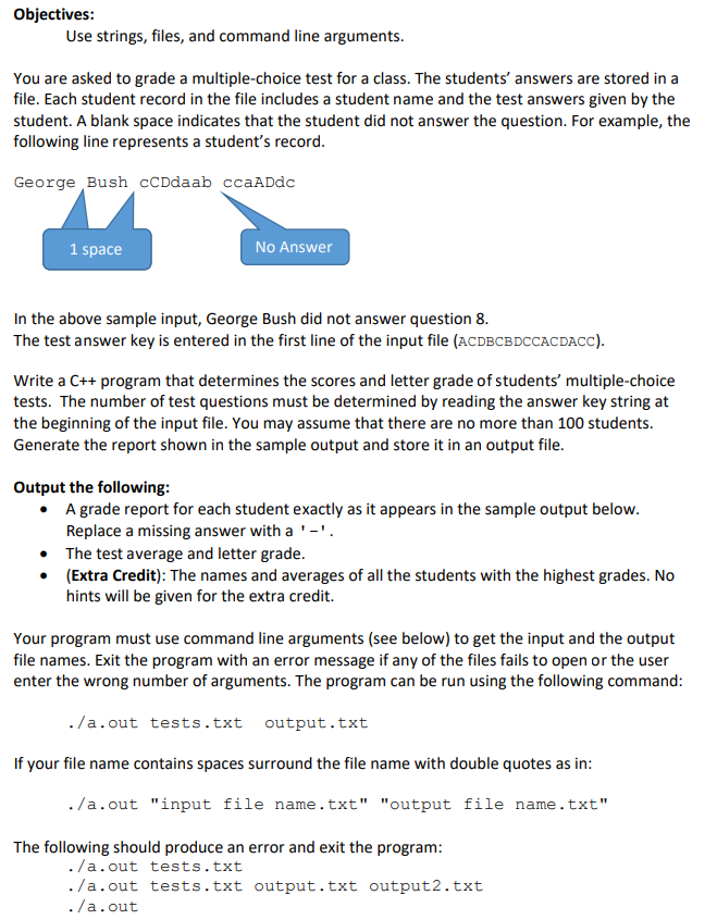 Solved Objectives: Use strings, files, and command line | Chegg.com