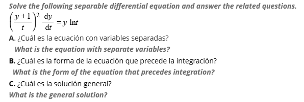 Solved Solve the following separable differential equation | Chegg.com